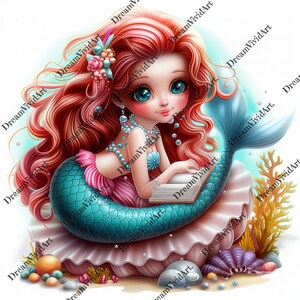 6 Cute Mermaids Clipart, Mermaid PNG, Digital Graphic, Instant Download ...