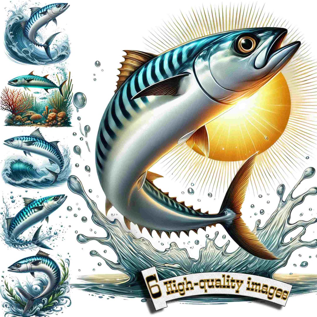 6 Mackerel Fish Clipart, Mackerel Clipart PNG, Fishing, Digital Graphic ...