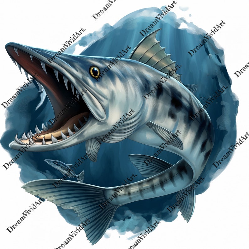 6 Barracuda Fish Clipart, Barracuda Clipart PNG, Fishing, Digital ...