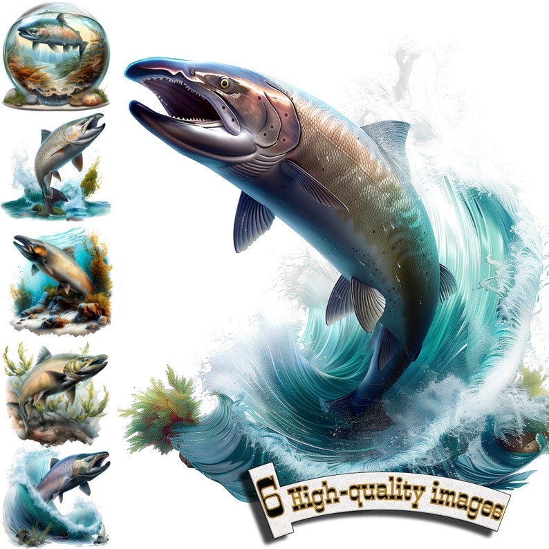 6 Сhinook Salmon Clipart, Chinook Salmon PNG, Fishing, Digital Graphic ...