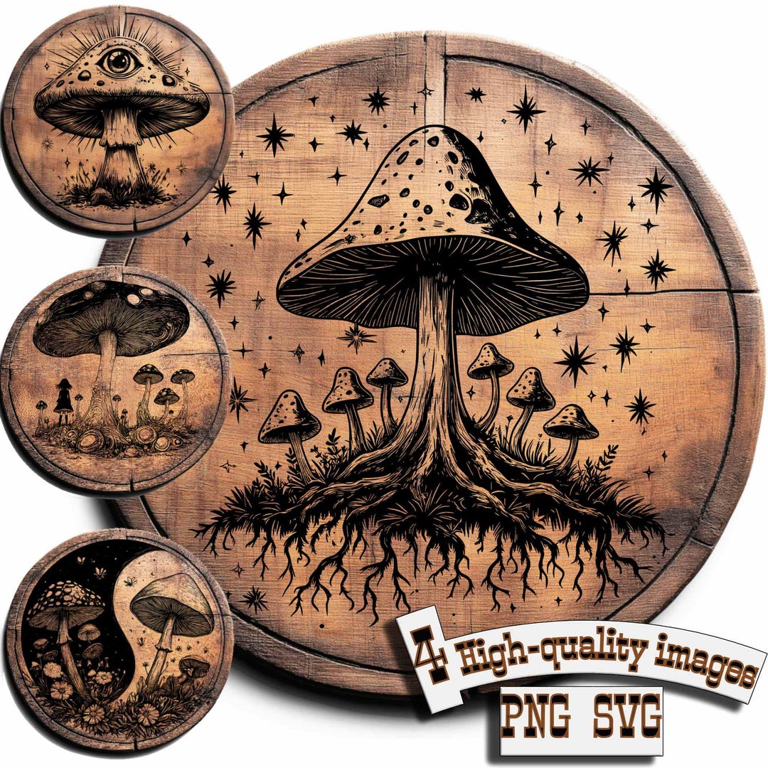 Bundle 4 Psychedelic Mushroom Vector for Design on Wood, T-shirts ...