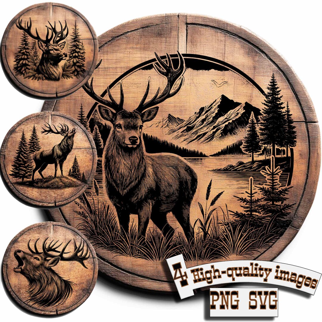 Bundle 4 Deer Vector for Design on Wood, T-shirts, Slate, Canvas, Mugs ...