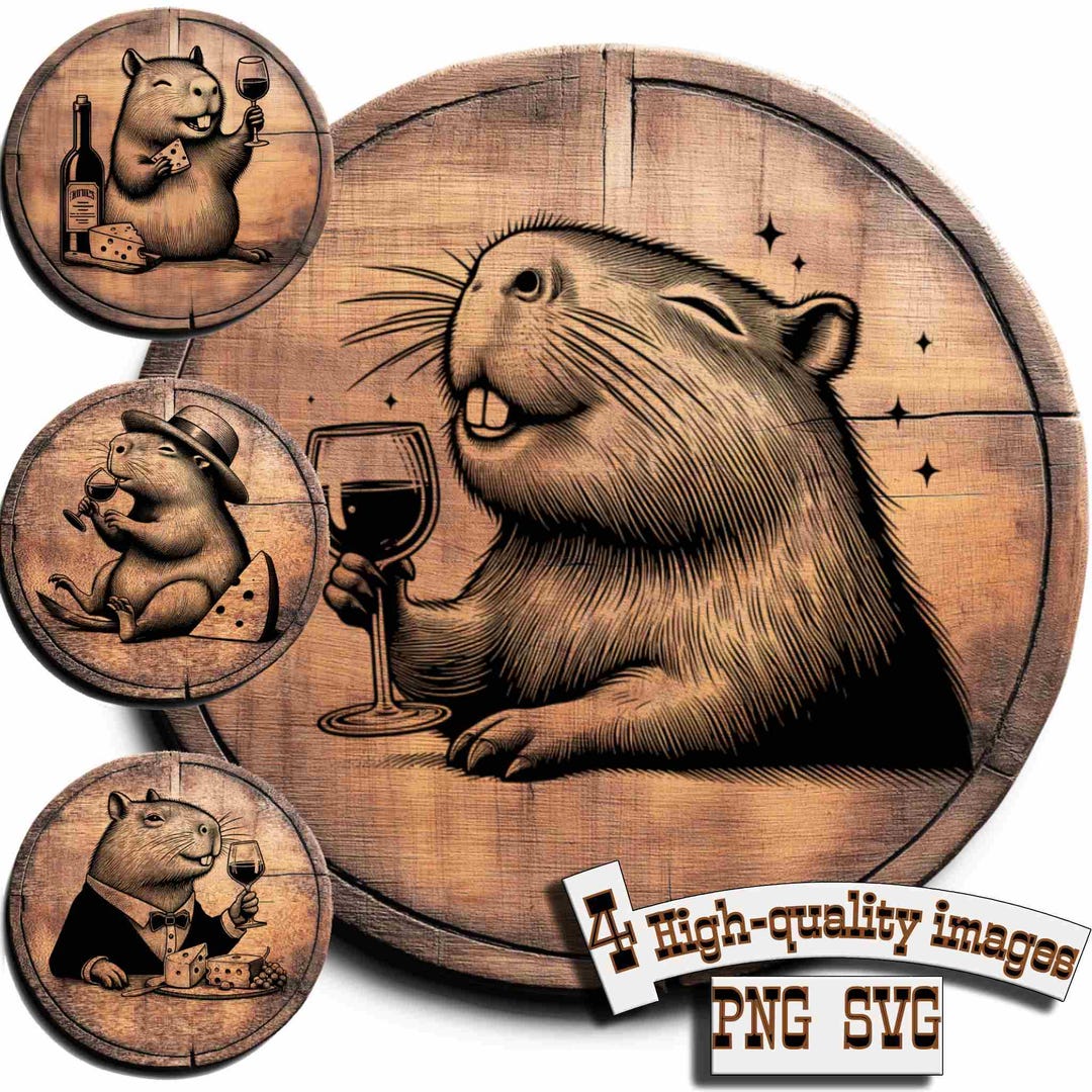 Bundle 4 Capybara Wine and Cheese Vector for Design on Wood, T-shirts ...