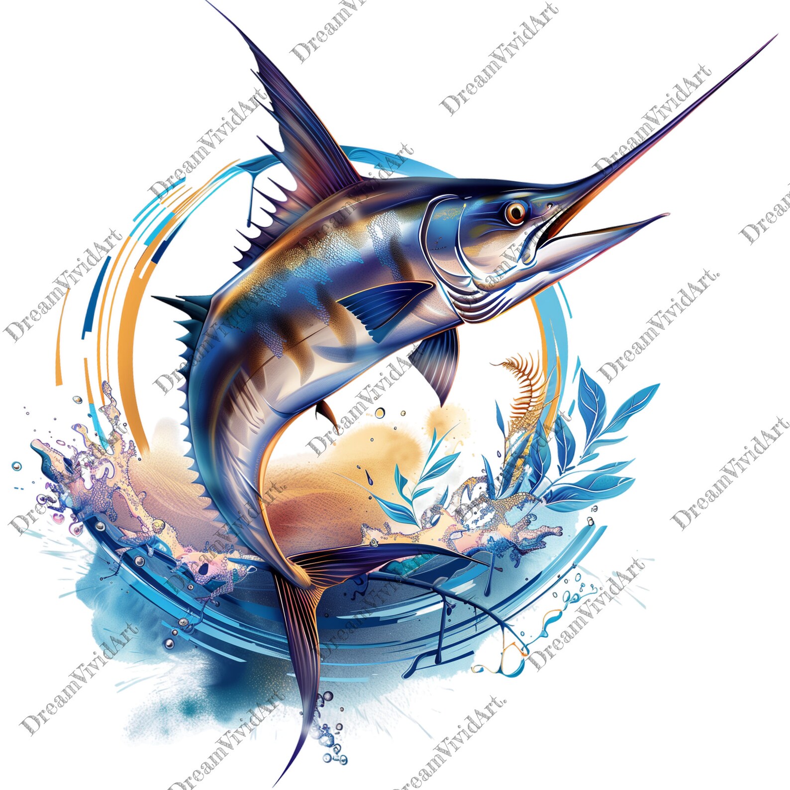 6 Marlin Fish Clipart, Marlin Fish Clipart PNG, Fishing, Digital ...