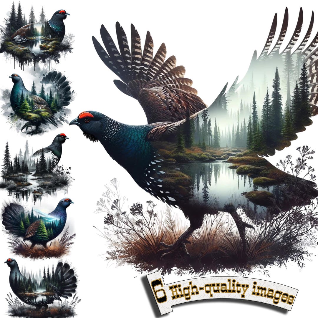 6 Grouse Double Exposition, Grouse Watercolor, Grouse Clipart, Digital ...
