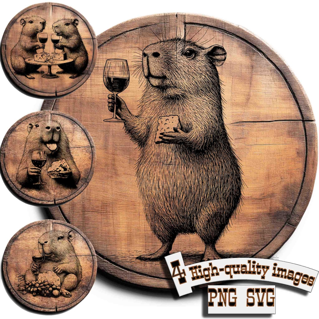 Bundle 4 Capybara Wine and Cheese, Vector for Design on Wood, T-shirts ...