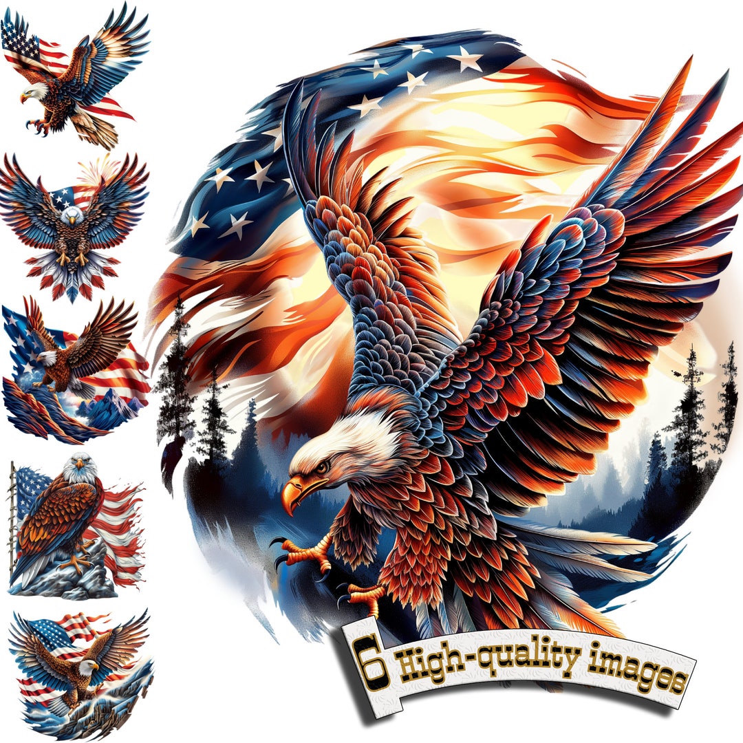 6 Eagles and Flags, Patriotic Eagle Clipart PNG, Digital Graphic ...
