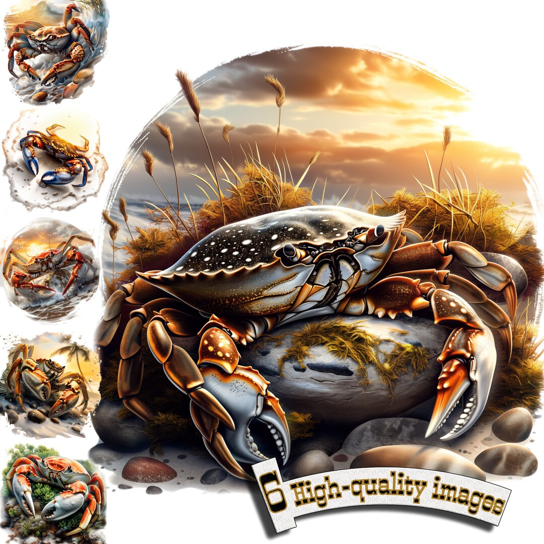 6 Crabs Clipart, Crab Clipart PNG, Fishing, Digital Graphic, Instant ...