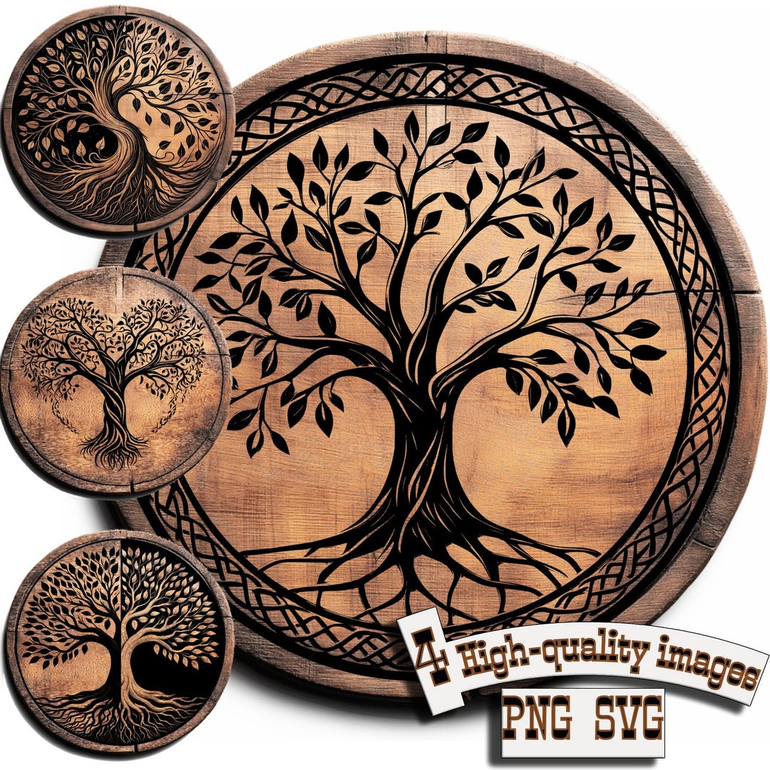 Bundle 4 Tree of Life Vector for Design on Wood, T-shirts, Slate ...