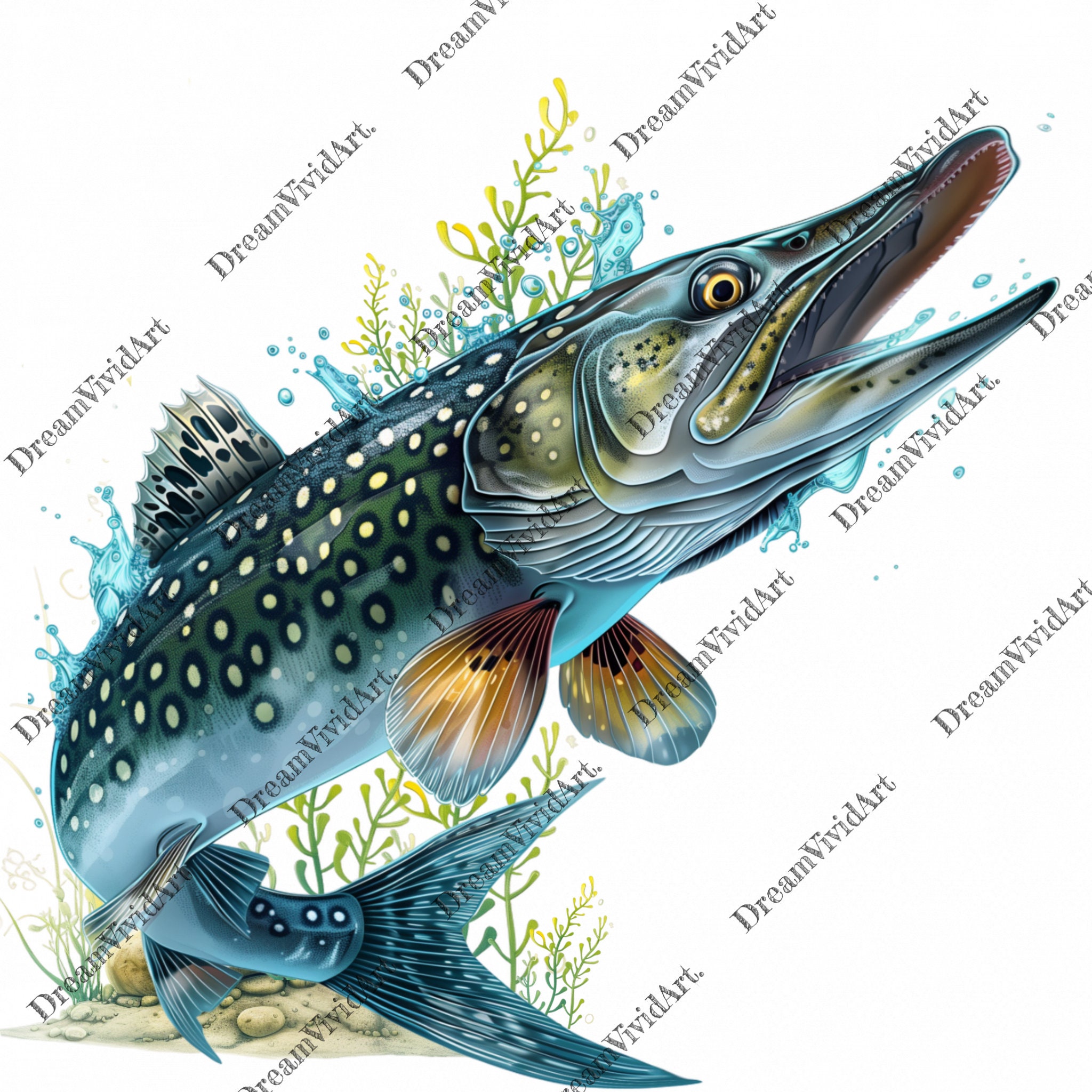6 Pike Fish Clipart, Pike Clipart PNG, Fishing, Digital Graphic ...