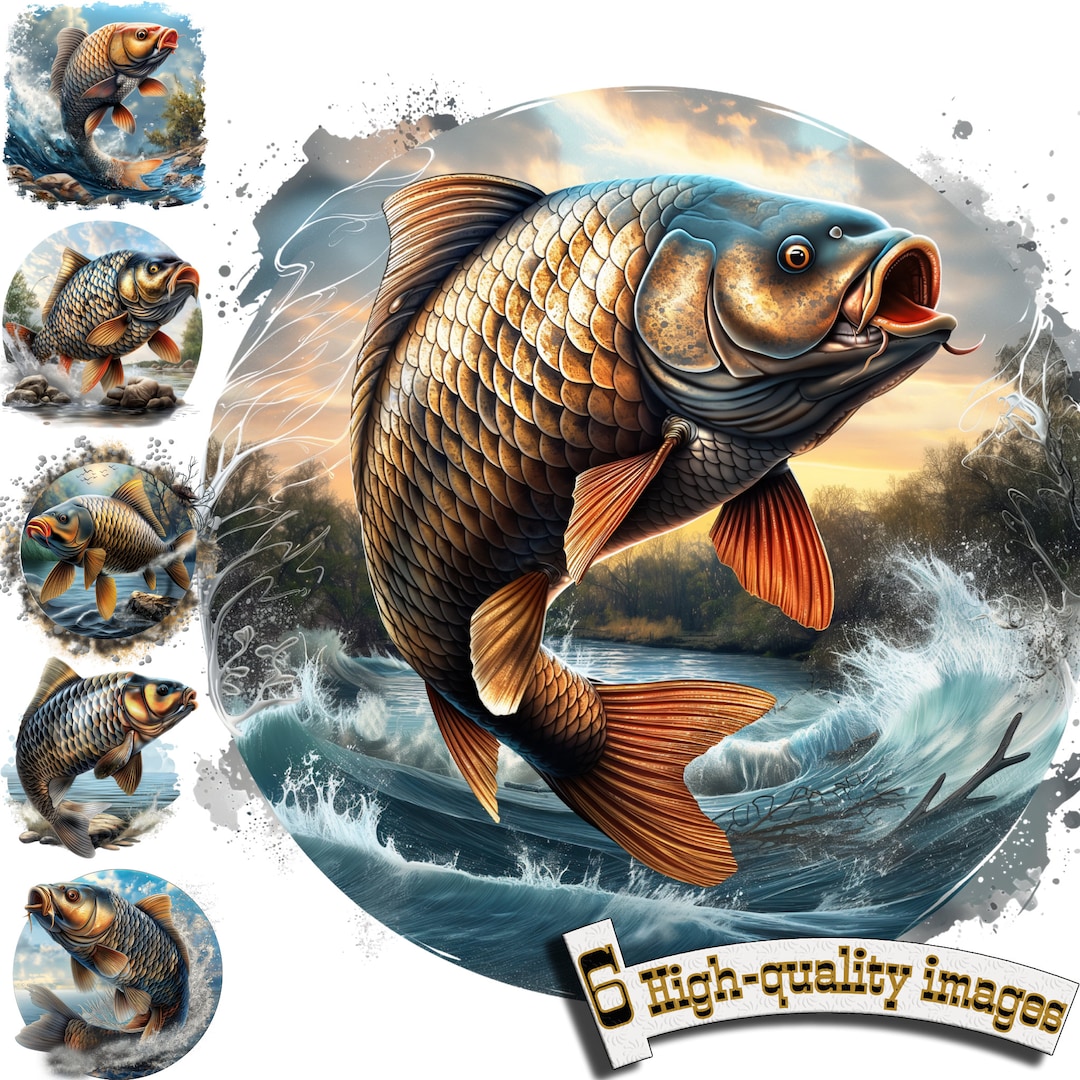 6 Carp Fish Clipart, Carp Clipart PNG, Fishing, Digital Graphic ...