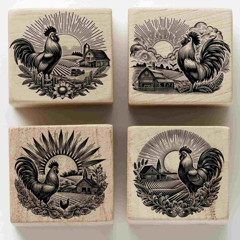 Bundle 4 Rooster on a Farm Vector for Design on Wood, T-shirts, Slate ...