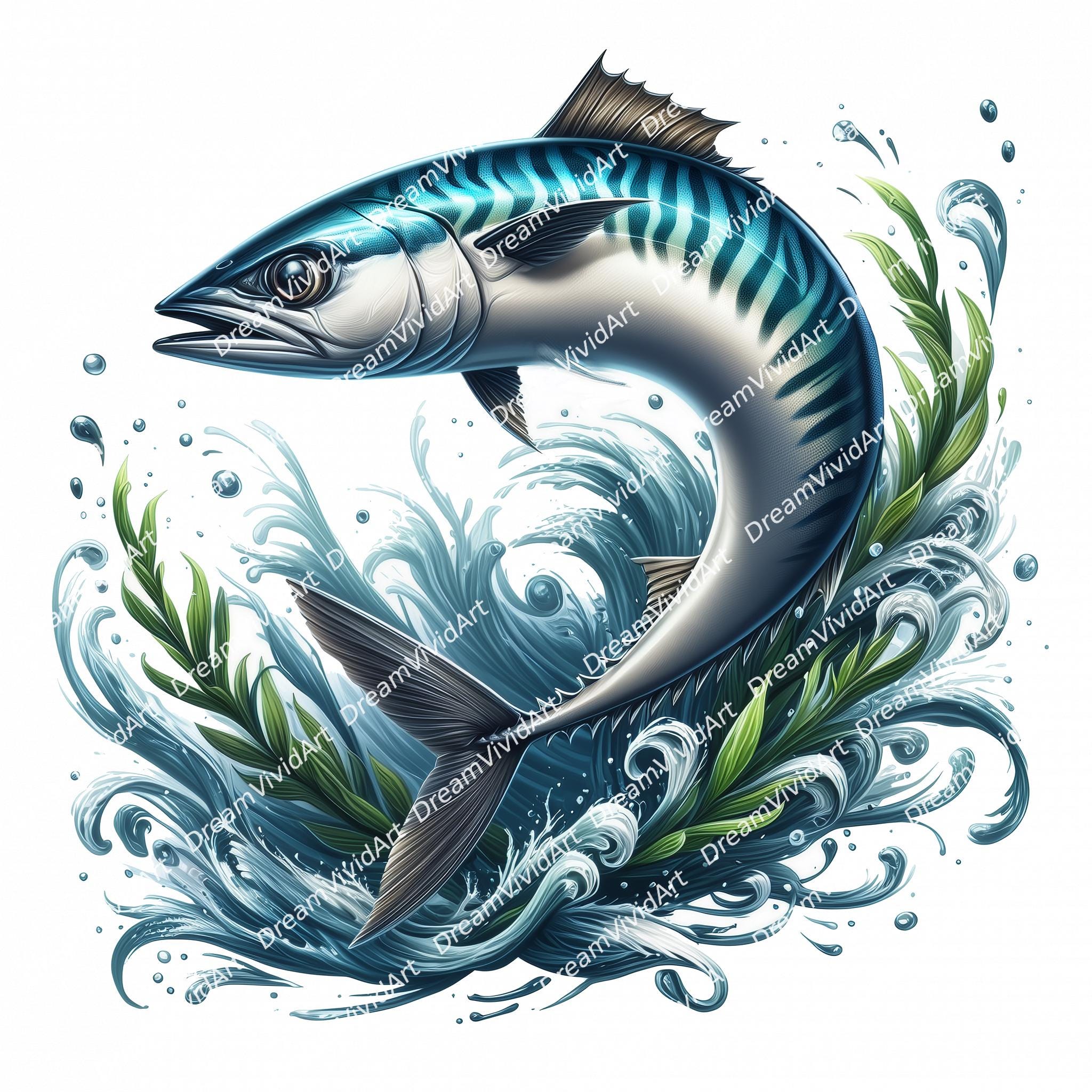 6 Mackerel Fish Clipart, Mackerel Clipart PNG, Fishing, Digital Graphic ...