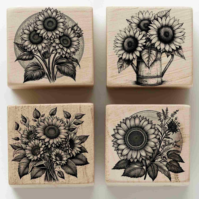 Bundle 4 Sunflowers Vector for Design on Wood, T-shirts, Slate, Canvas ...