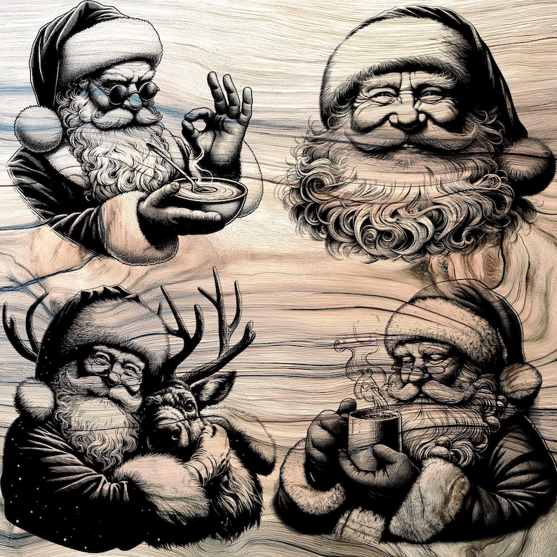 4 Christmas Santa Claus Vector Bundle for Crafts, Engraving, and ...