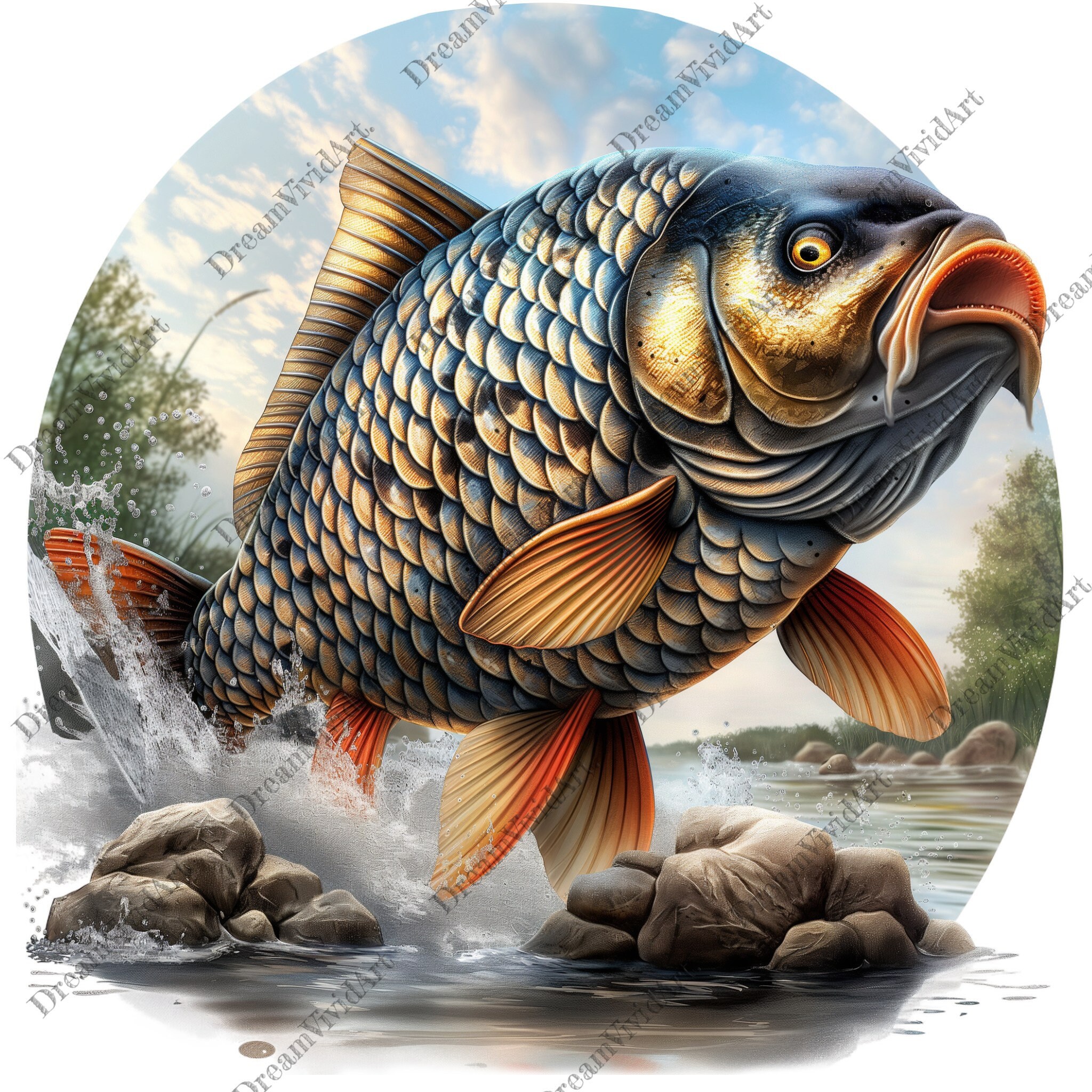 6 Carp Fish Clipart, Carp Clipart PNG, Fishing, Digital Graphic ...