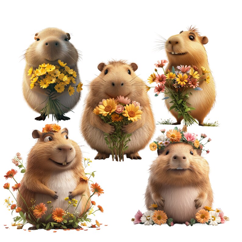 12 Happy Capybara Clipart, Cute Capybara PNG, Capybara Printable, Cute ...