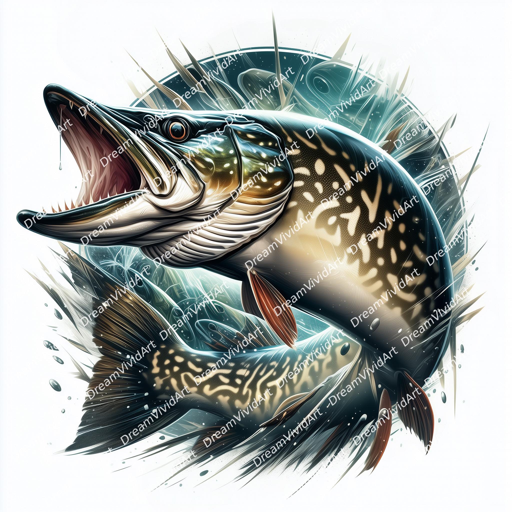 6 Pike Fish Clipart, Pike Clipart PNG, Fishing, Digital Graphic ...