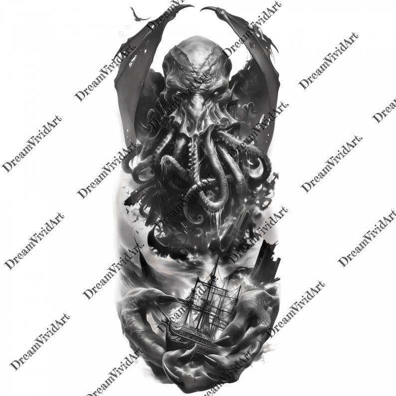 Cthulhu Tattoo Design, Digital Clipart, Cthulhu Clip Art, Tattoo ...