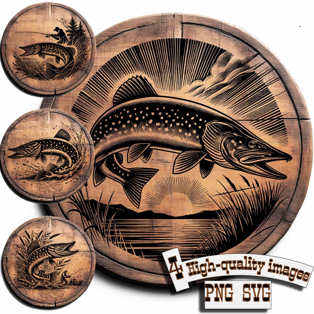 Bundle 4 Pike Vector for Design on Wood, T-shirts, Slate, Canvas, Mugs ...
