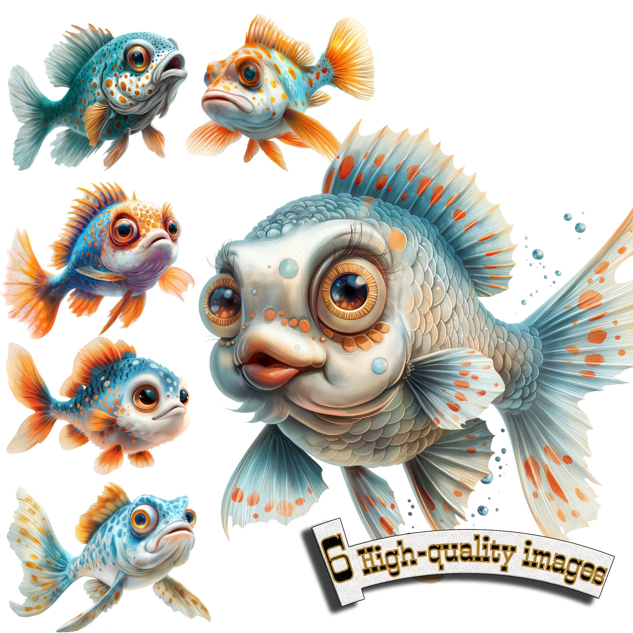 6 Fancy Fish Clipart, Fancy Fish PNG, Digital Graphic, Instant Download ...