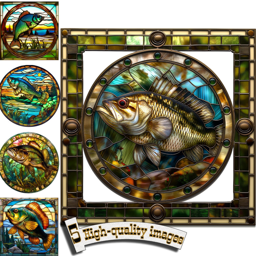 5 Carp Fish Stained Glass Clipart: Digital PNG Graphics for Fishing ...