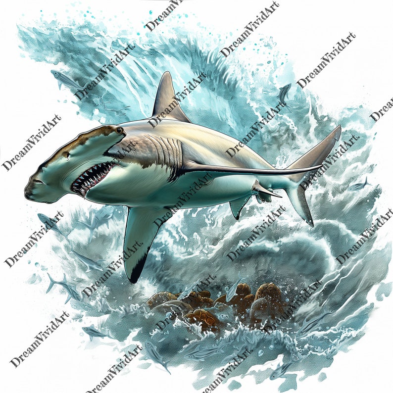 6 Hammerhead Shark Clipart, Hammerhead Shark PNG, Shark in Water ...