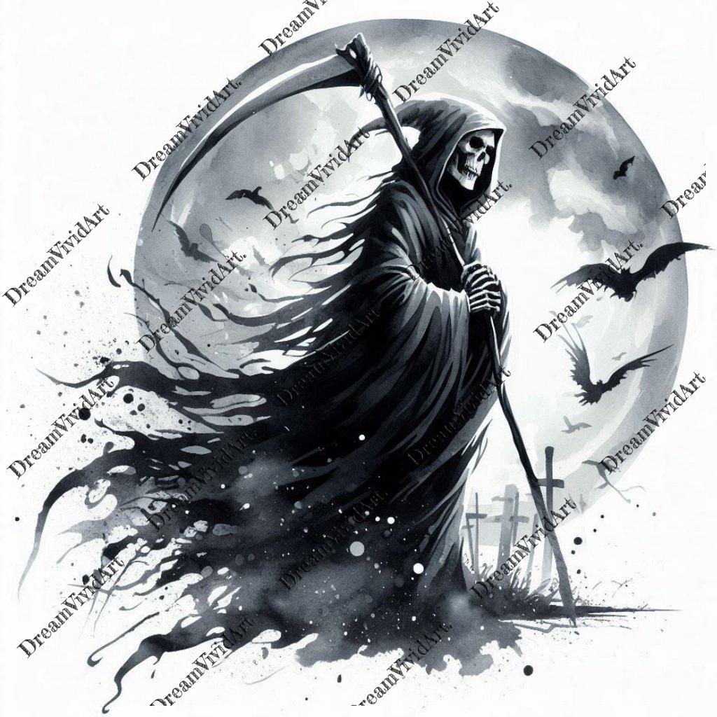 6 Airbrush Halloween Grim Reaper Clipart: Digital Art for T-shirts ...