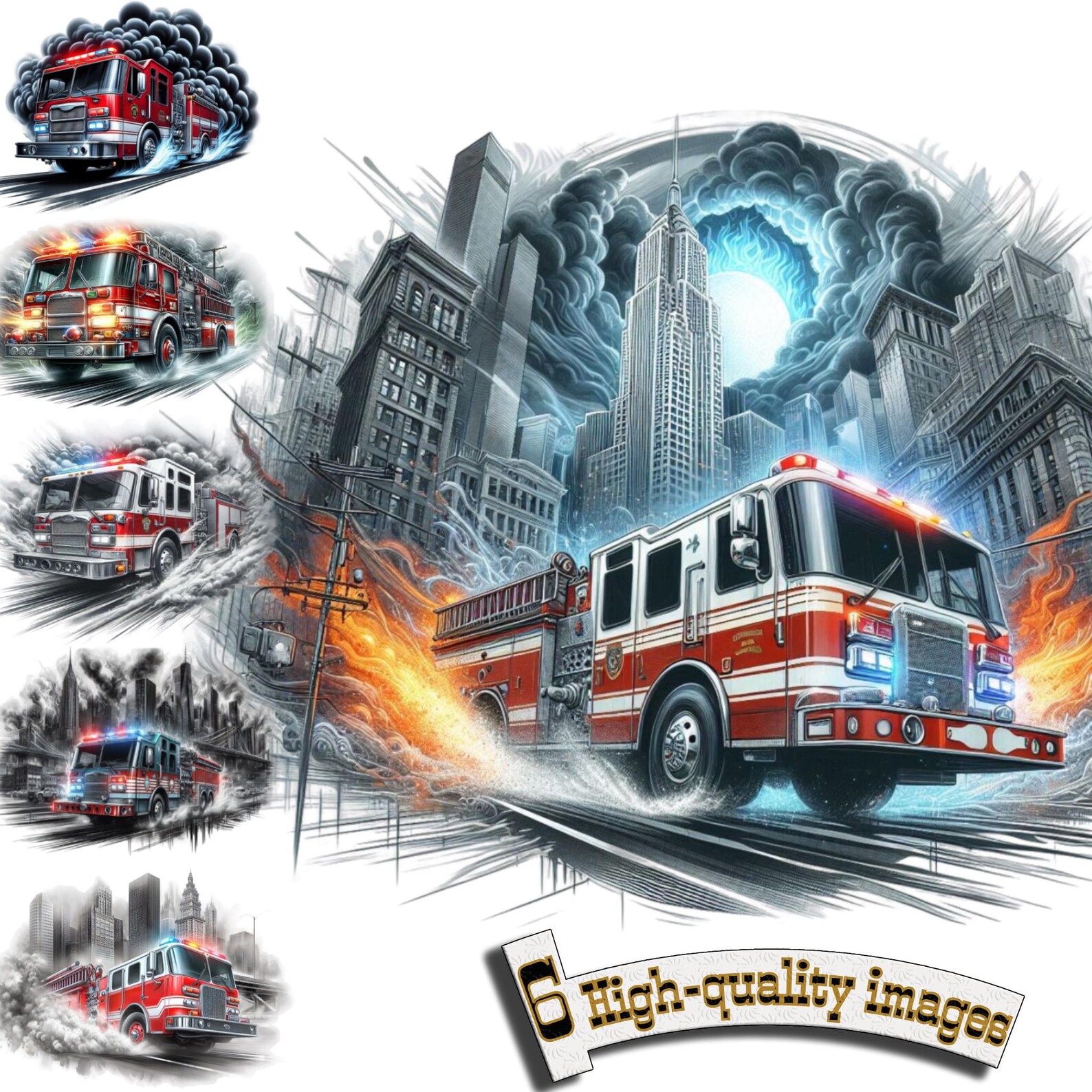 6 Fire Engine Clipart, Fire Engine PNG, Emergency Clipart, Sublimation ...