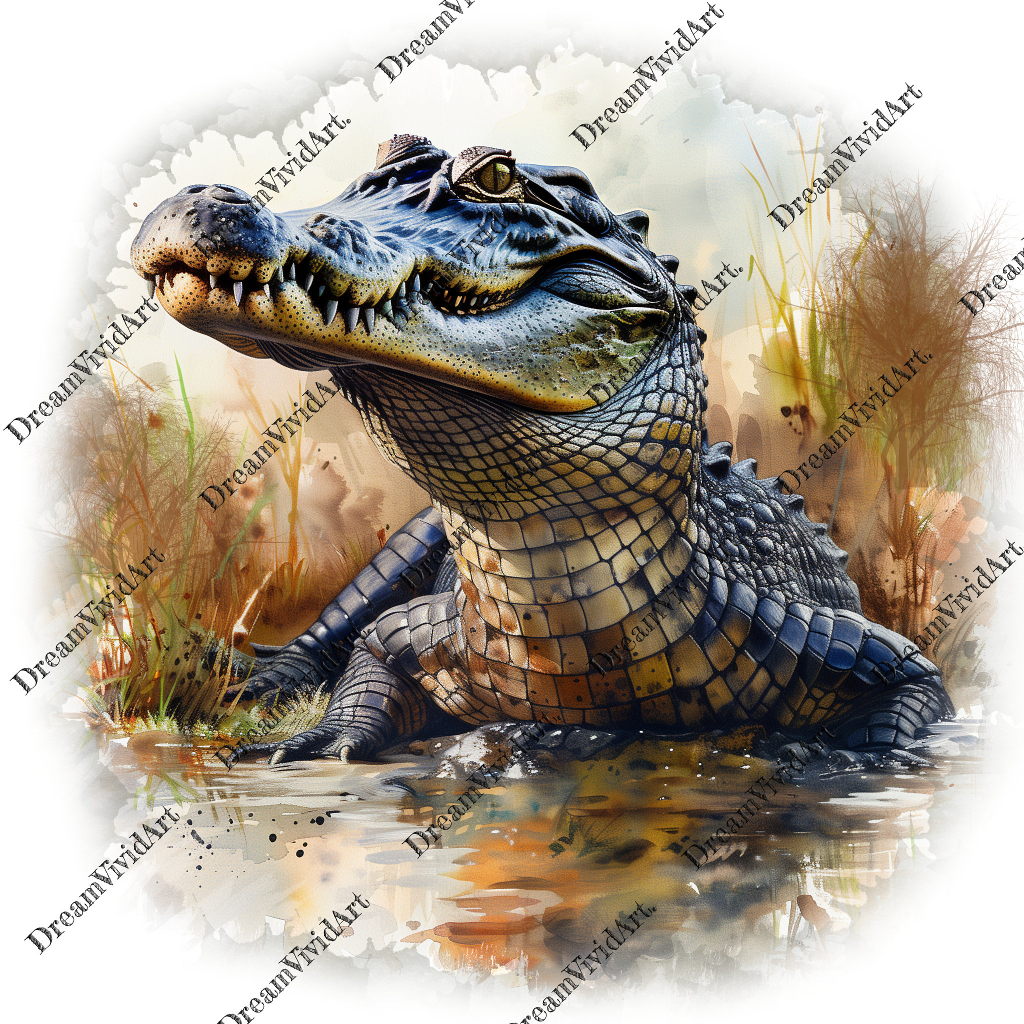 6 Crocodile in Swamp, Crocodile Watercolor, Crocodile Clipart, Digital ...