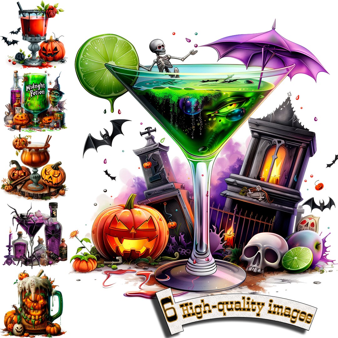 6 Halloween Cocktails Clipart, Halloween Cocktails Digital, Devil ...