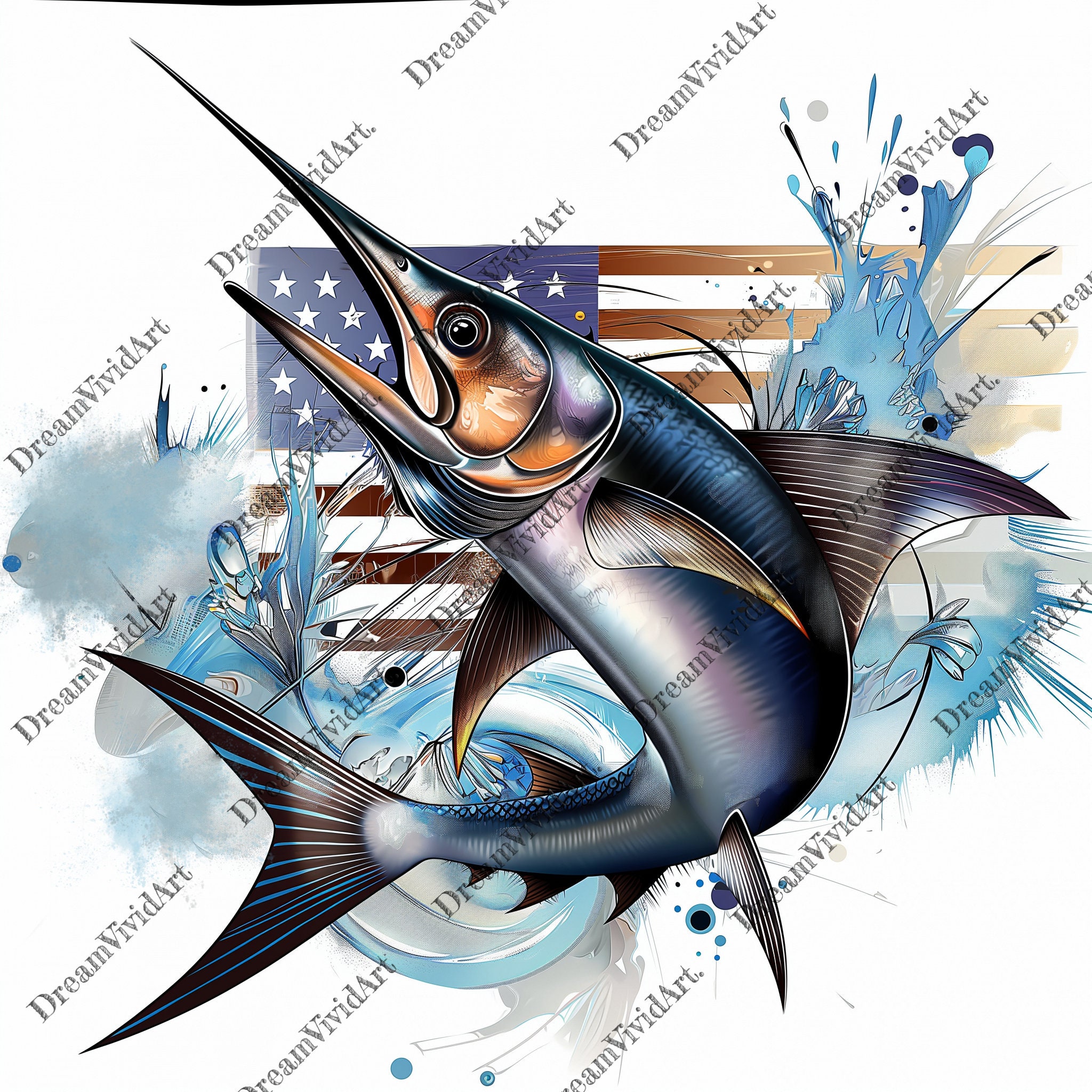 6 Marlin and Flag Clipart, Marlin Fish Clipart PNG, Fishing, Digital ...