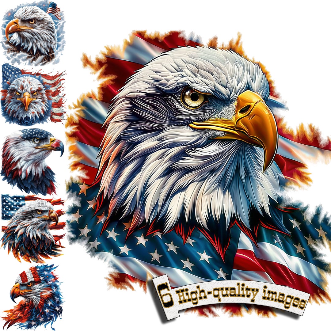 6 Eagles and Flags, Patriotic Eagle Clipart PNG, Digital Graphic ...