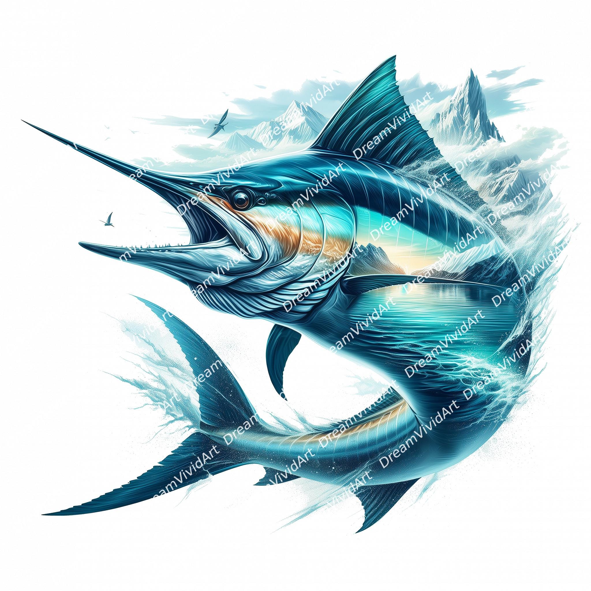 6 Marlin Fish Clipart, Marlin Fish Clipart PNG, Fishing, Digital ...