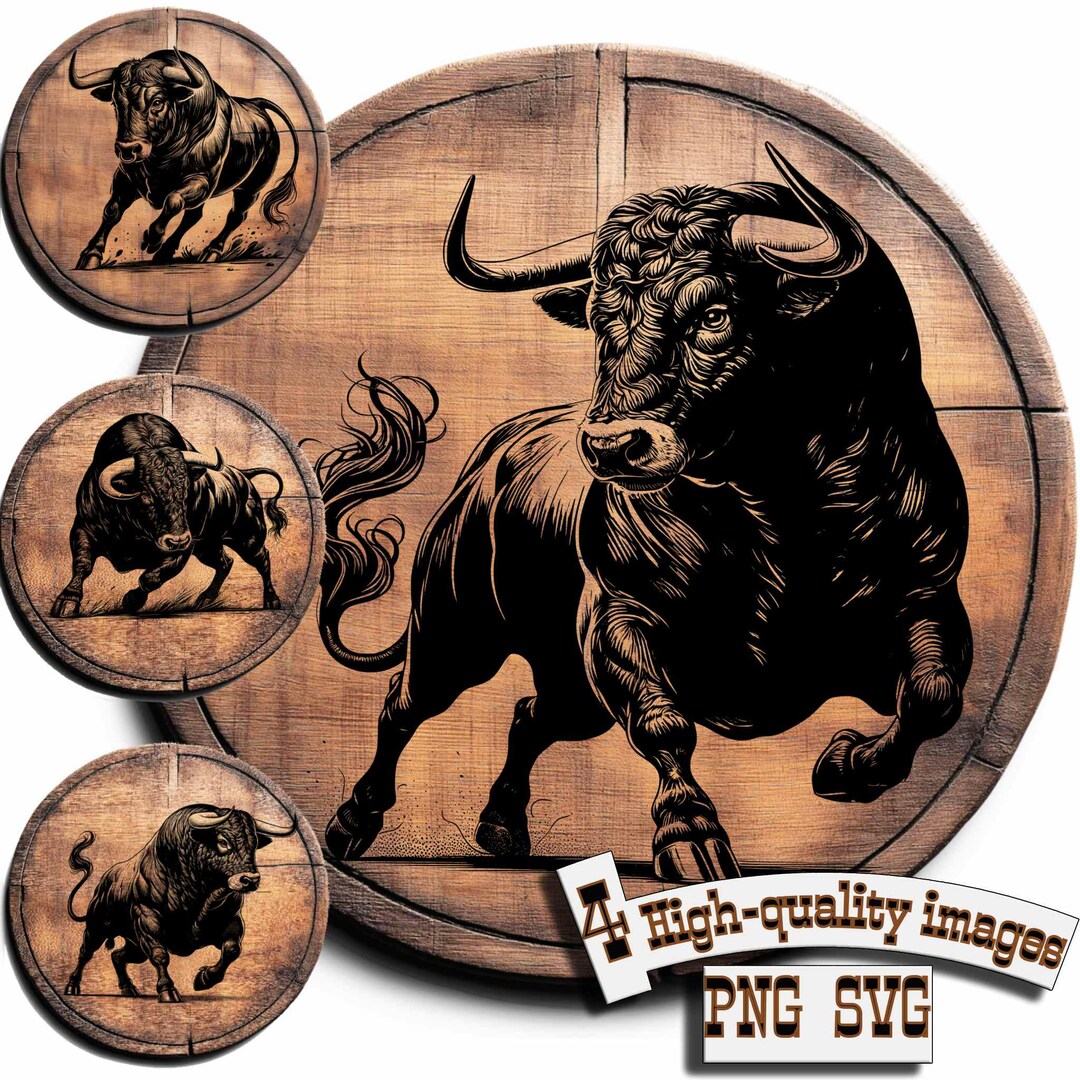 Bundle 4 Bull Vector for Design on Wood, T-shirts, Slate, Canvas, Mugs ...