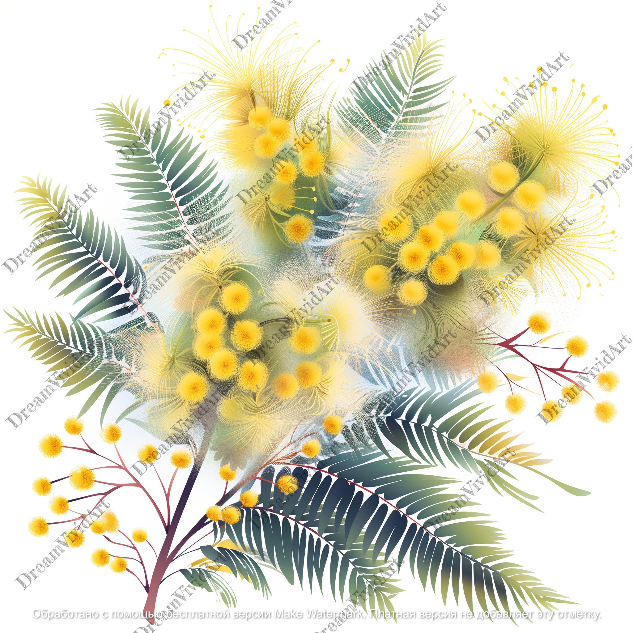 6 Mimosa Flower Clipart, Watercolor Flower, High Quality PNG - Digital ...