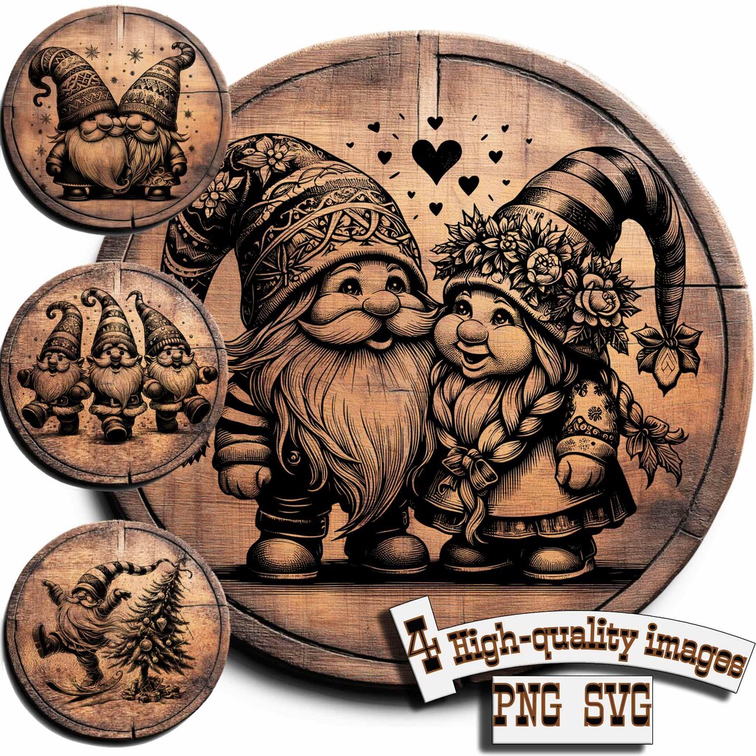 Bundle 4 Christmas Gnomes, Vector for Design on Wood, T-shirts, Slate ...