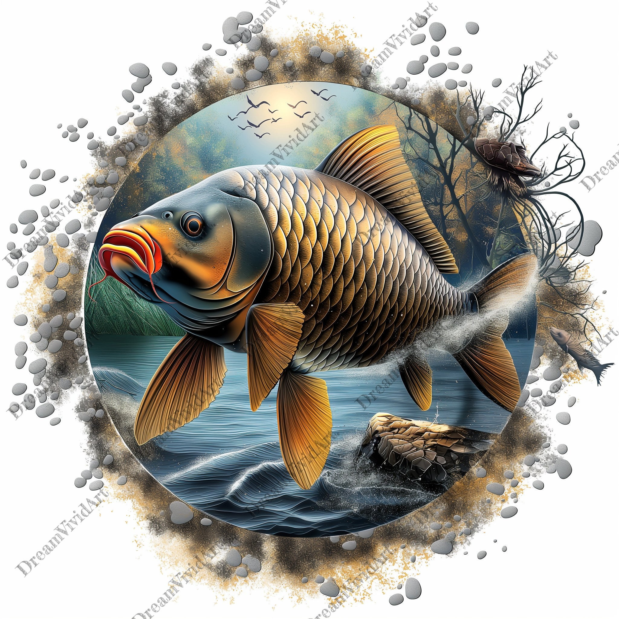 6 Carp Fish Clipart, Carp Clipart PNG, Fishing, Digital Graphic ...
