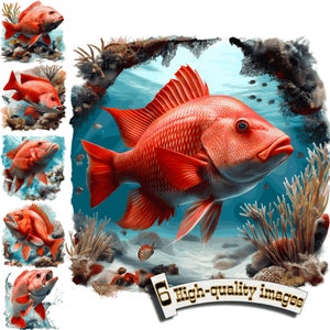 6 Red Snapper Clipart PNG: Fishing Digital Graphics for Instant Download, Printables ...