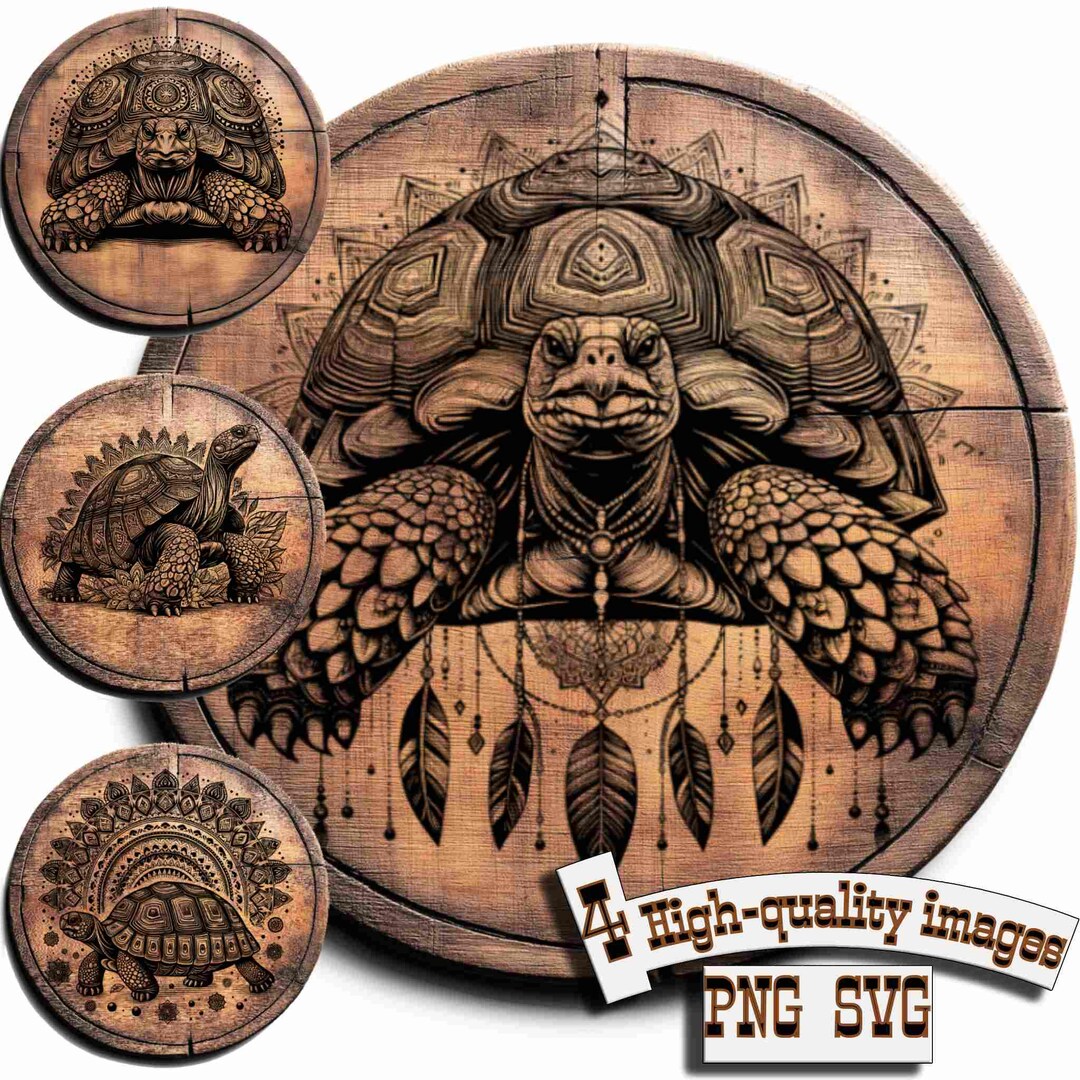 Bundle 4 Tortoise Boho, Vector for Design on Wood, T-shirts, Slate ...