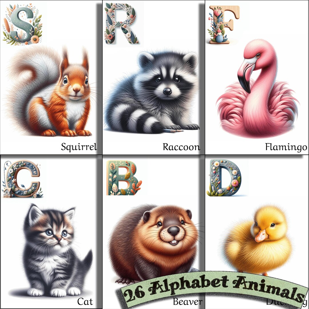 26 English Animal Alphabet Cards - A-Z Letters, Printable Abcs ...