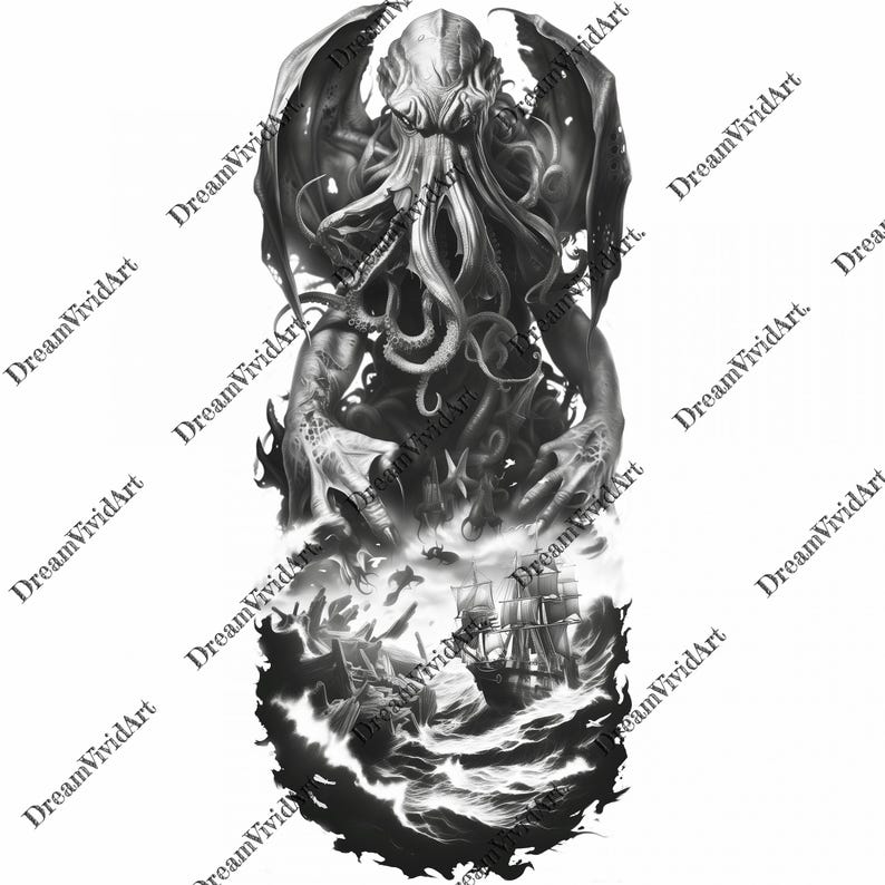 Cthulhu Tattoo Design, Digital Clipart, Cthulhu Clip Art, Tattoo ...