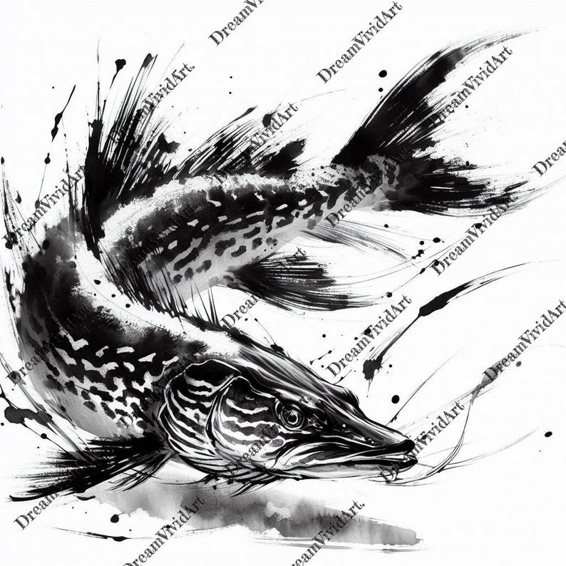 6 Pike Fish Clipart, Pike Ink Clipart PNG, Fishing, Digital Graphic ...