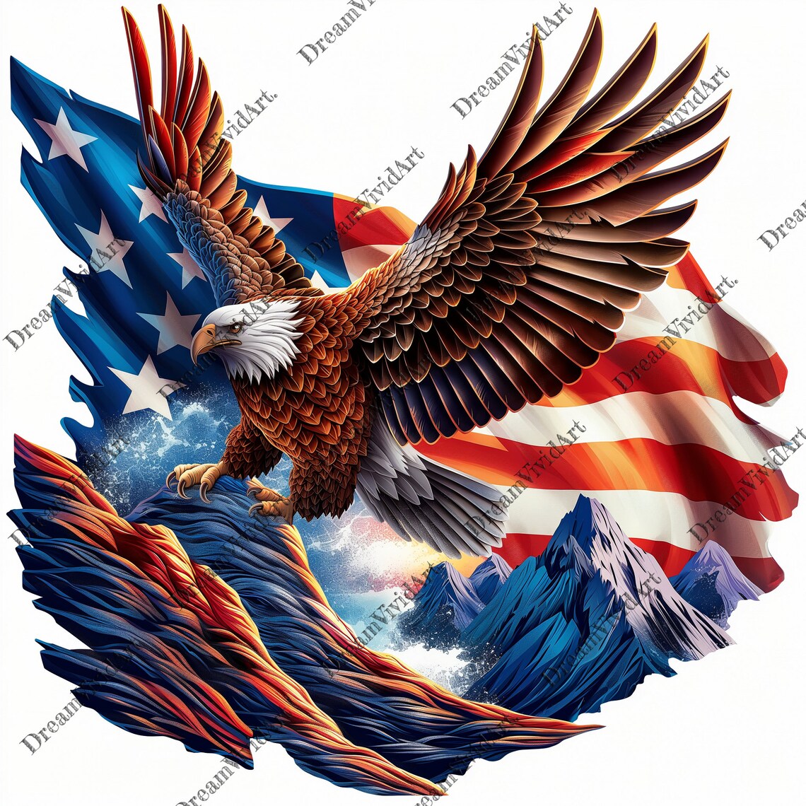6 Eagles and Flags, Patriotic Eagle Clipart PNG, Digital Graphic ...