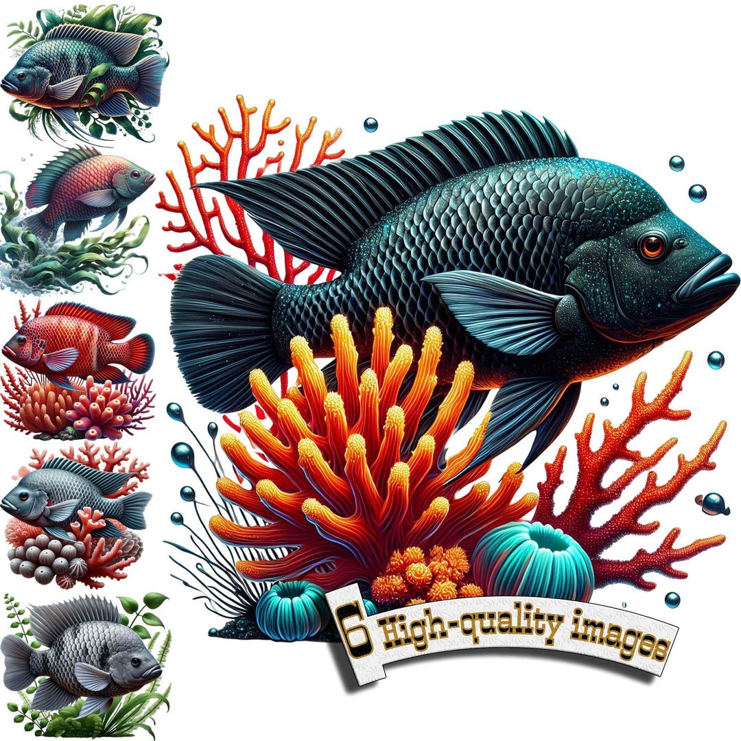 6 Tilapia Fish Clipart, Tilapia Clipart PNG, Fishing, Digital Graphic ...