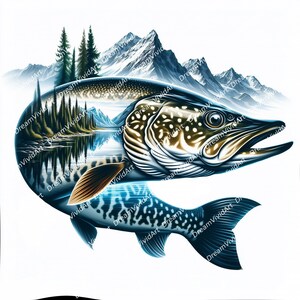 6 Pike Fish Clipart, Pike Clipart PNG, Fishing, Digital Graphic ...