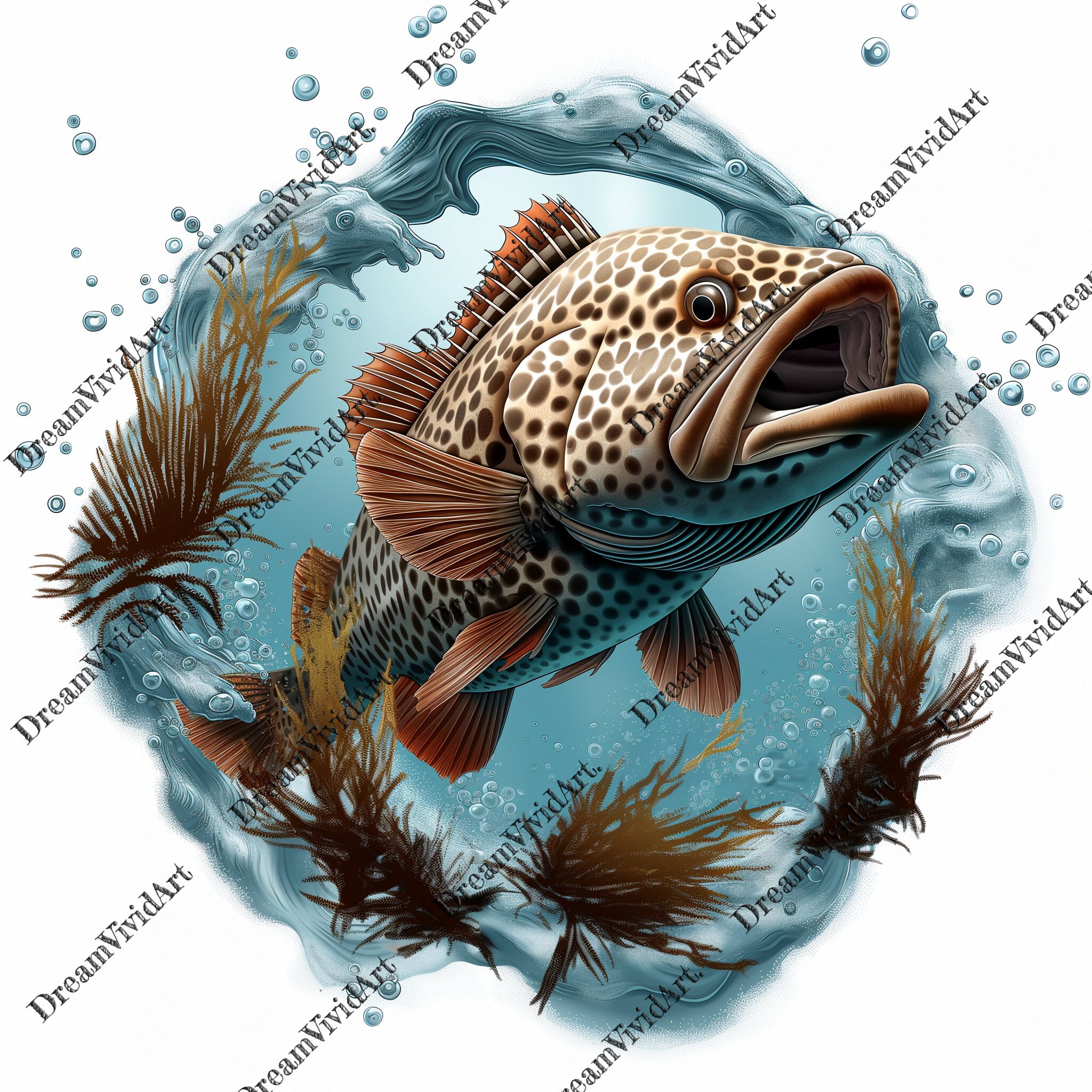 6 Grouper Fish Clipart, Grouper Fish Clipart PNG, Fishing, Digital ...