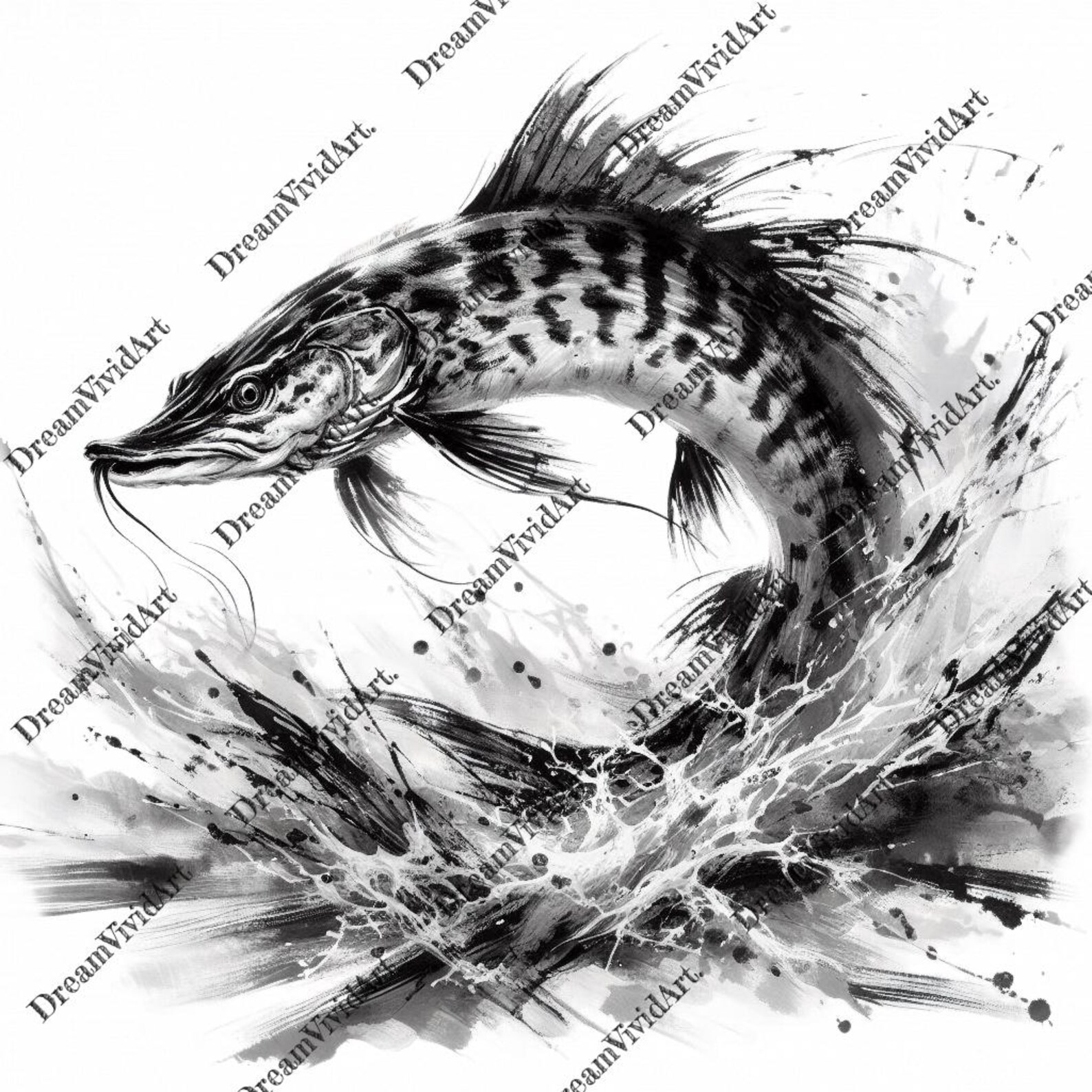 6 Pike Fish Clipart, Pike Ink Clipart PNG, Fishing, Digital Graphic ...