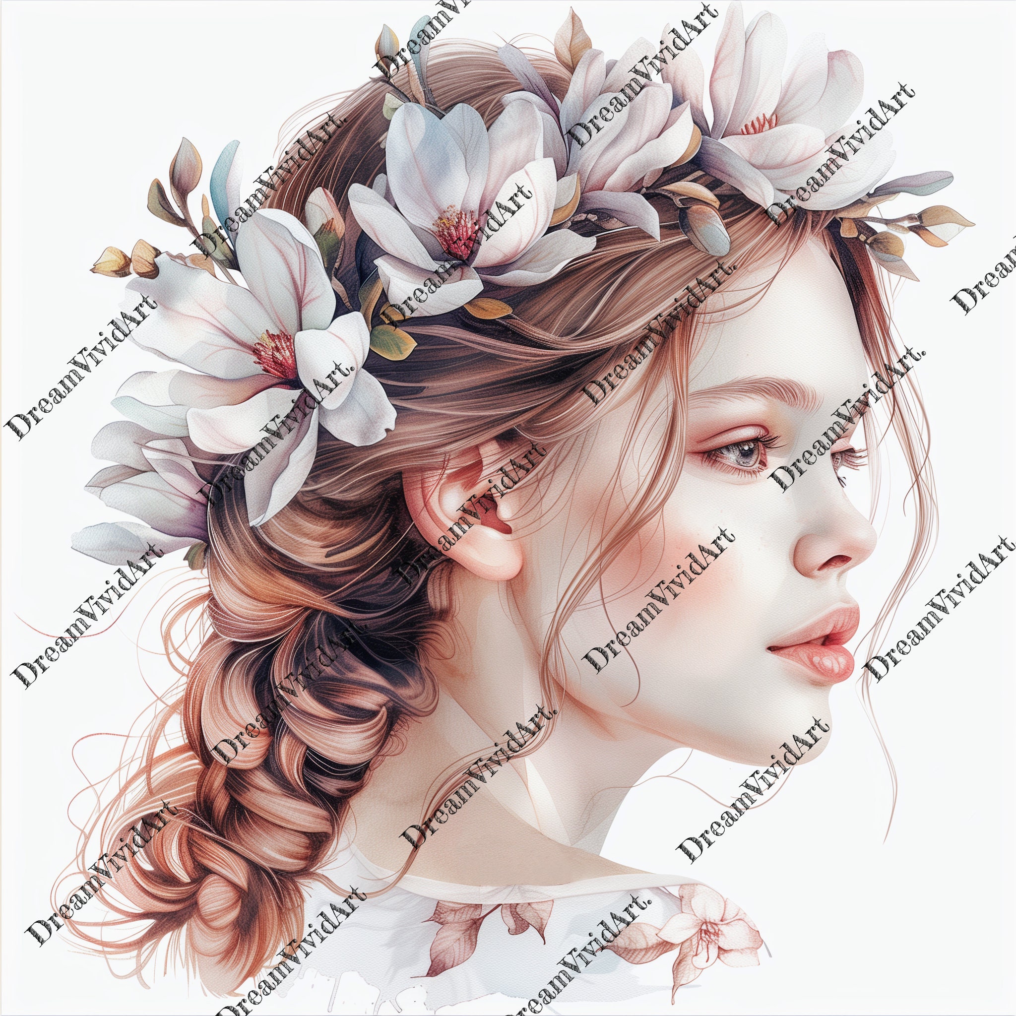 6 Magnolia Women Clipart, Watercolor Magnolia Women, High Quality PNG ...