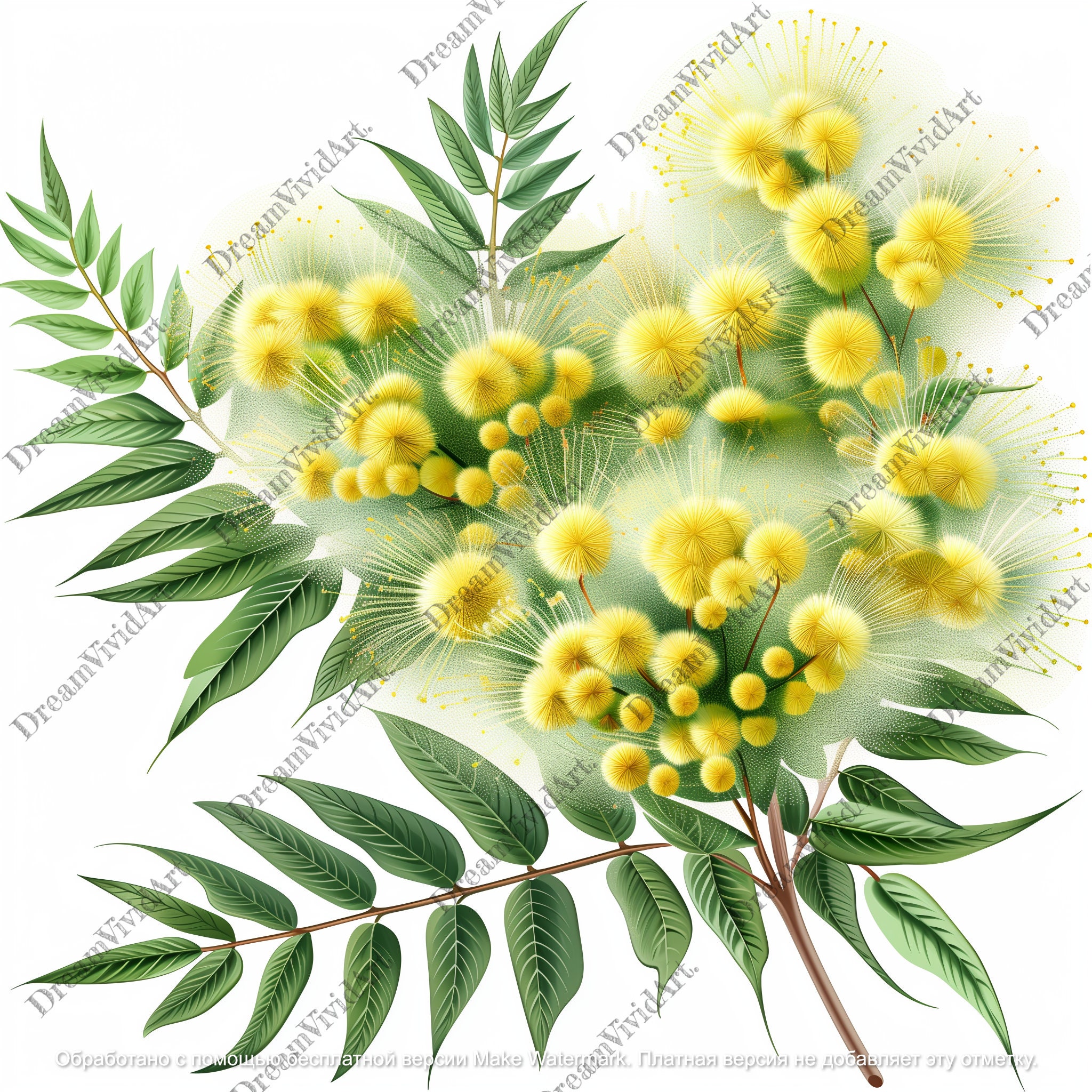 6 Mimosa Flower Clipart, Watercolor Flower, High Quality PNG - Digital ...